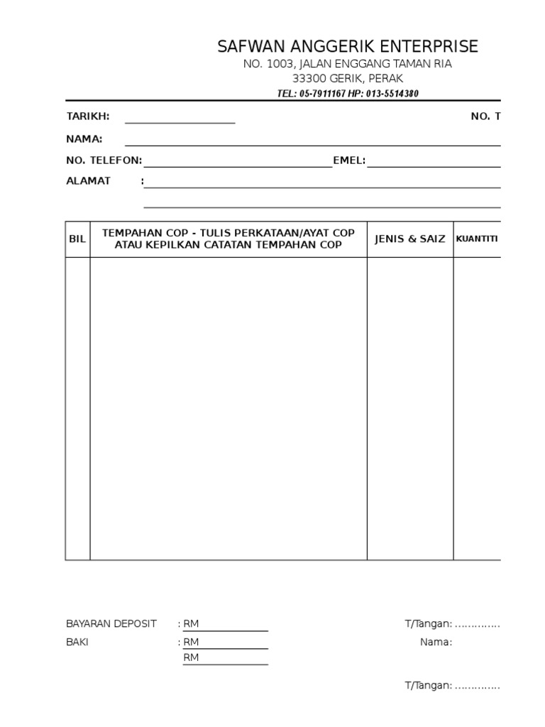 Borang Tempah Cop | PDF