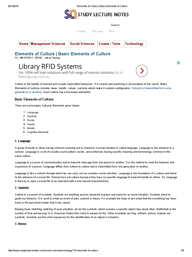 Elements of Culture - Basic Elements of Culture | PDF | Norm (Social ...