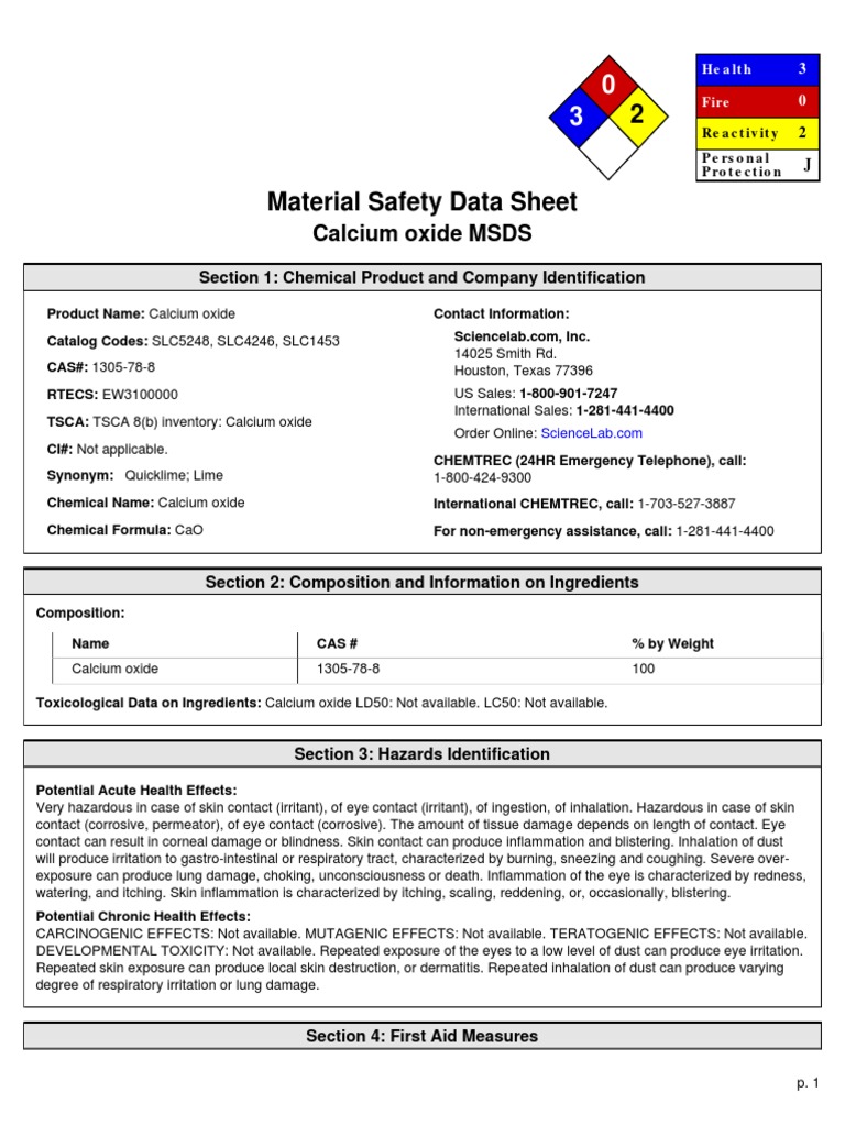msds cao | Toxicity | Solubility