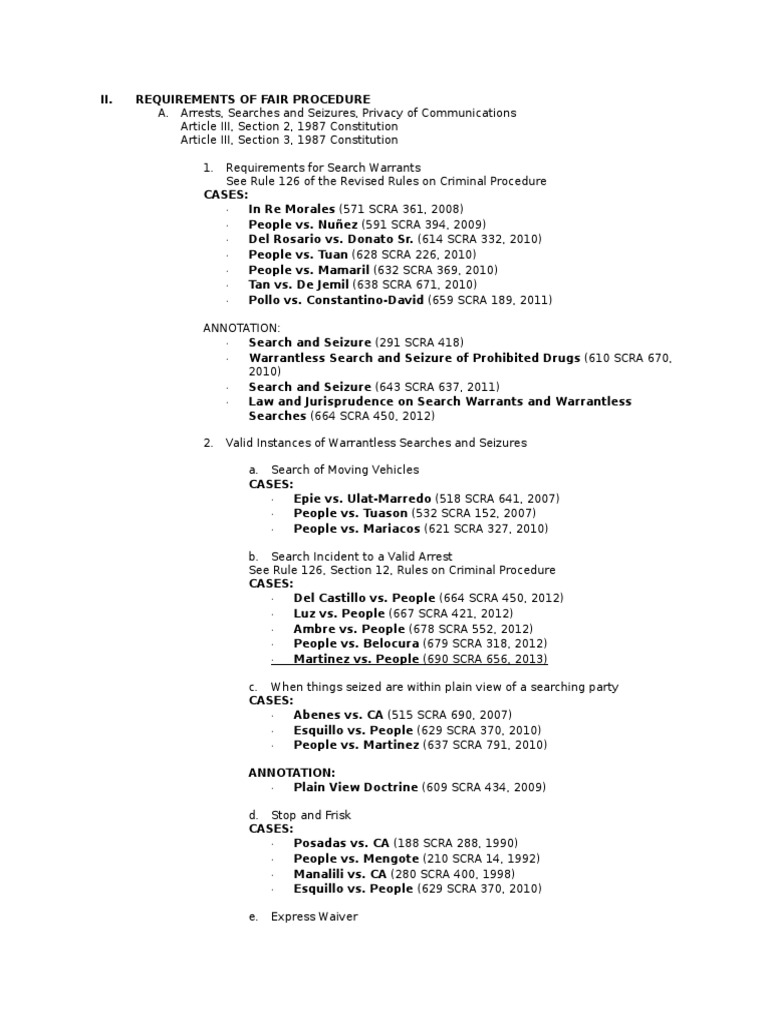 Consti Syllabus 2 | Download Free PDF | Search And Seizure | Search Warrant