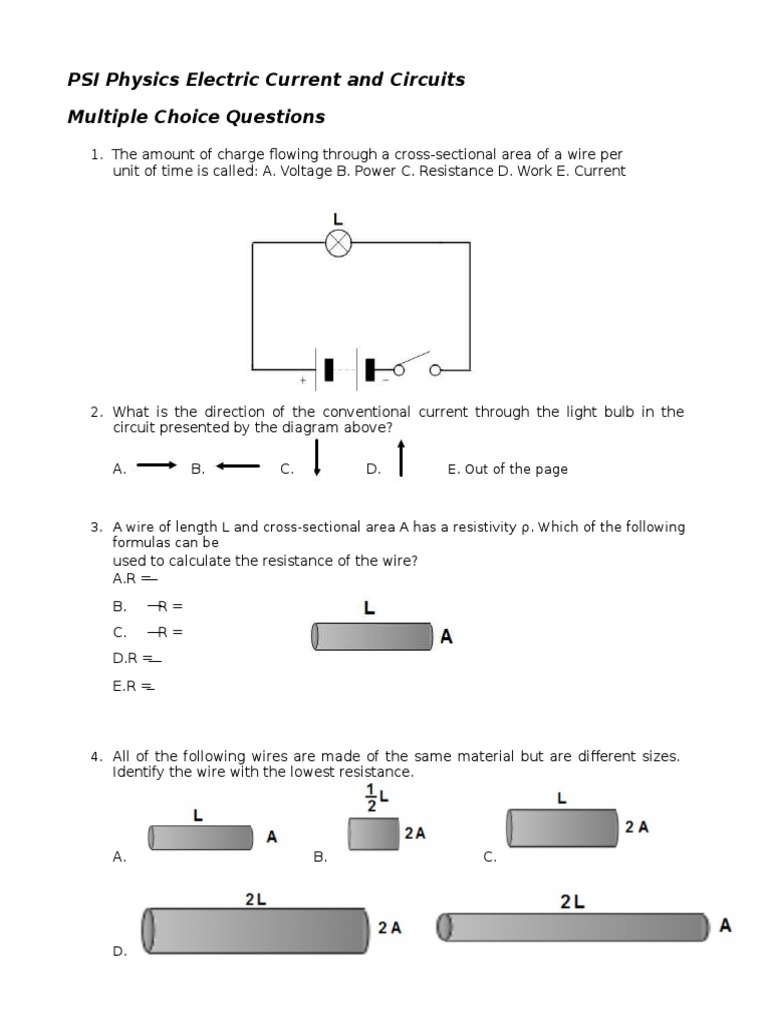 Electric Current MCQs and Answers | PDF | Series And Parallel Circuits ...