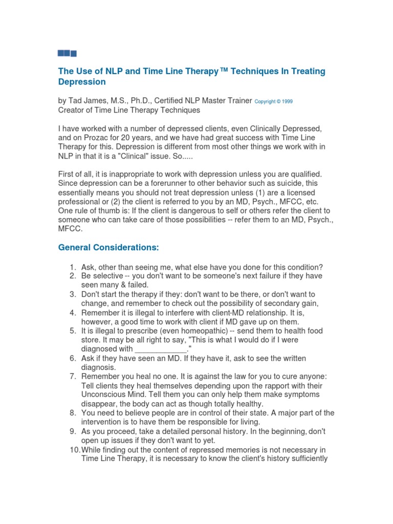 The Use of NLP and Time Line Therapy™ Techniques in Treating Depression ...