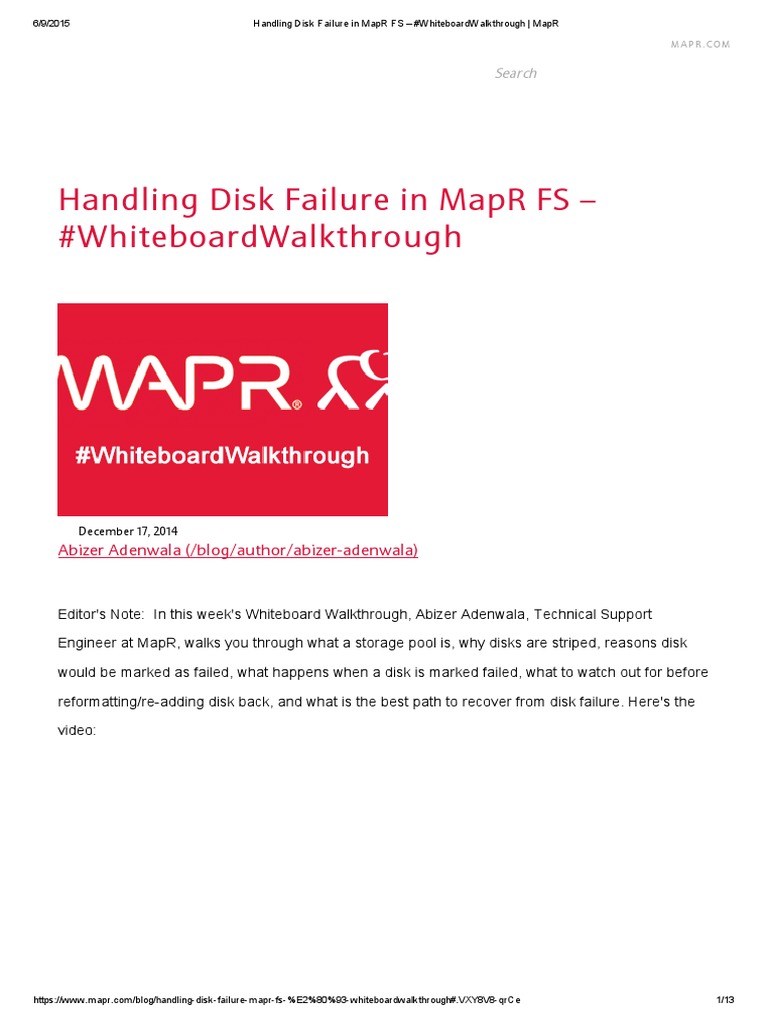 Handling Disk Failure in MapR FS - #WhiteboardWalkthrough - MapR | PDF ...