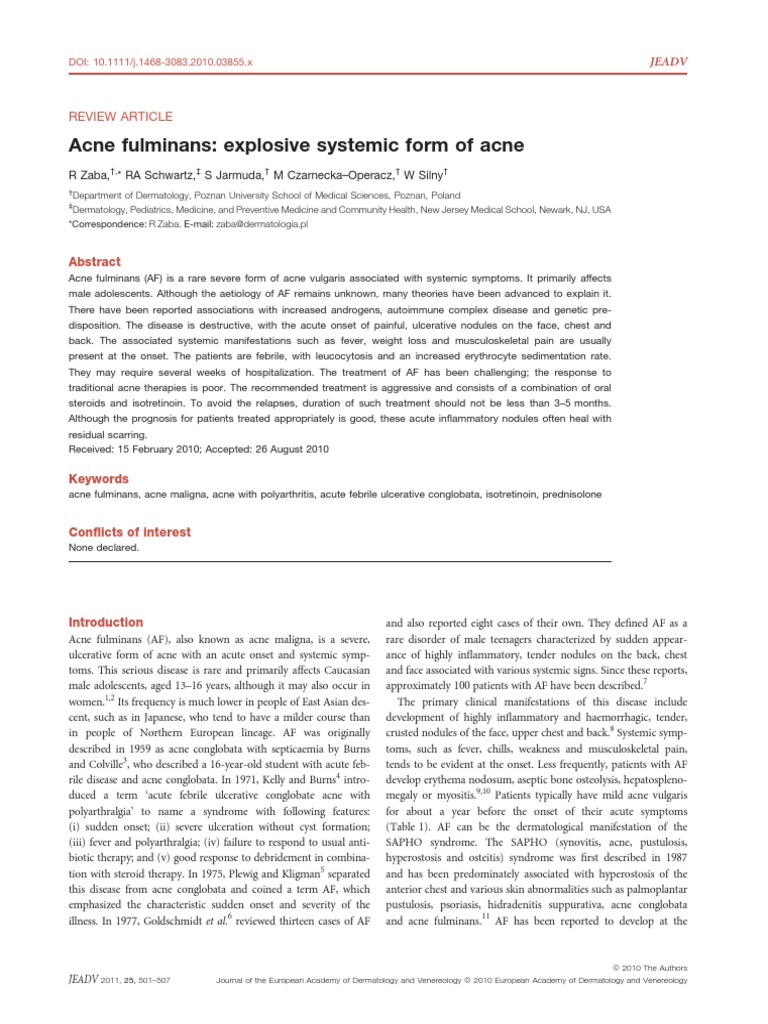Acne Fulminans Explosive Systemic Form of Acne PDF | PDF | Acne ...