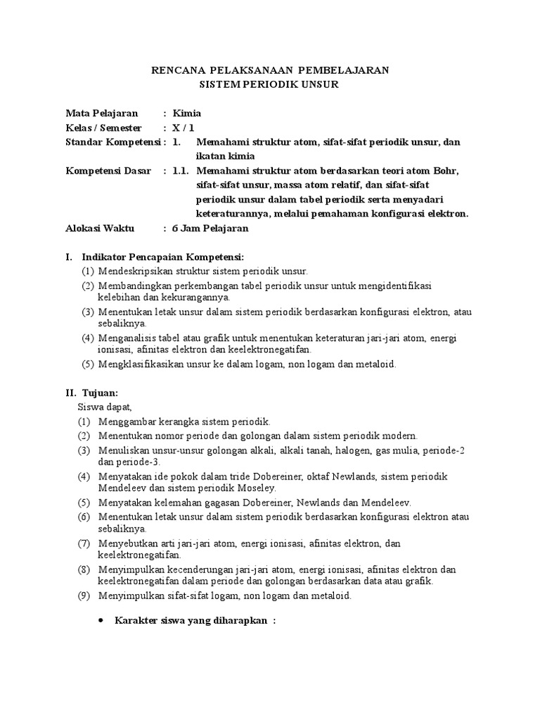 RPP Sistem Periodik Unsur | PDF