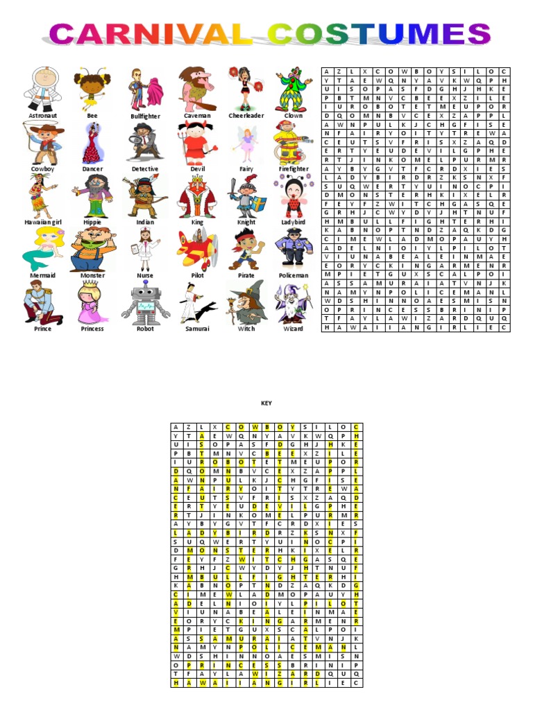 Carnival Costumes Wordsearch Puzzle | PDF | Leisure
