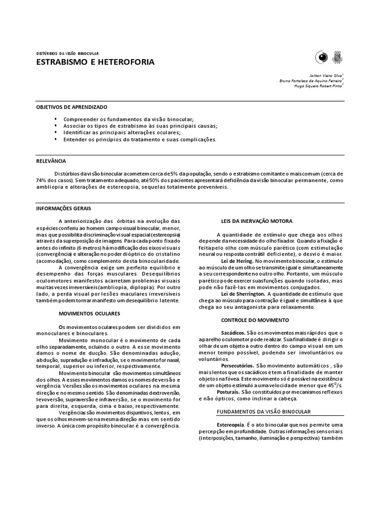Estrabismo e Heteroforia | PDF | Sistema visual | Anatomia animal