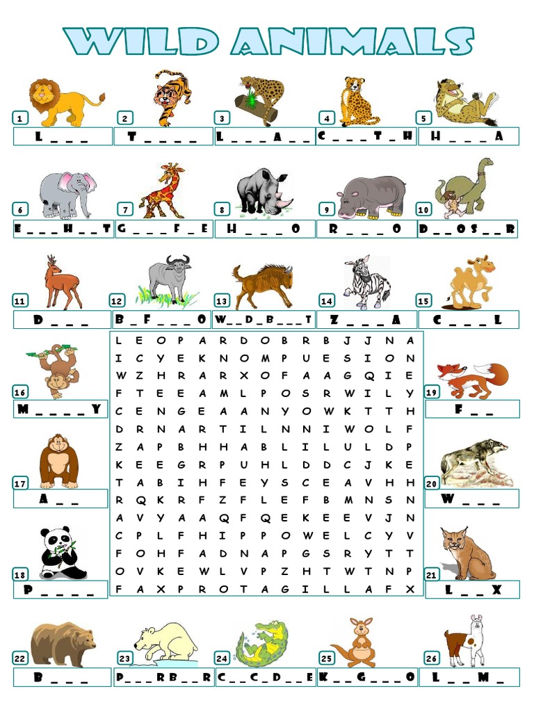 Wild Animals Wordsearch | PDF | Nature