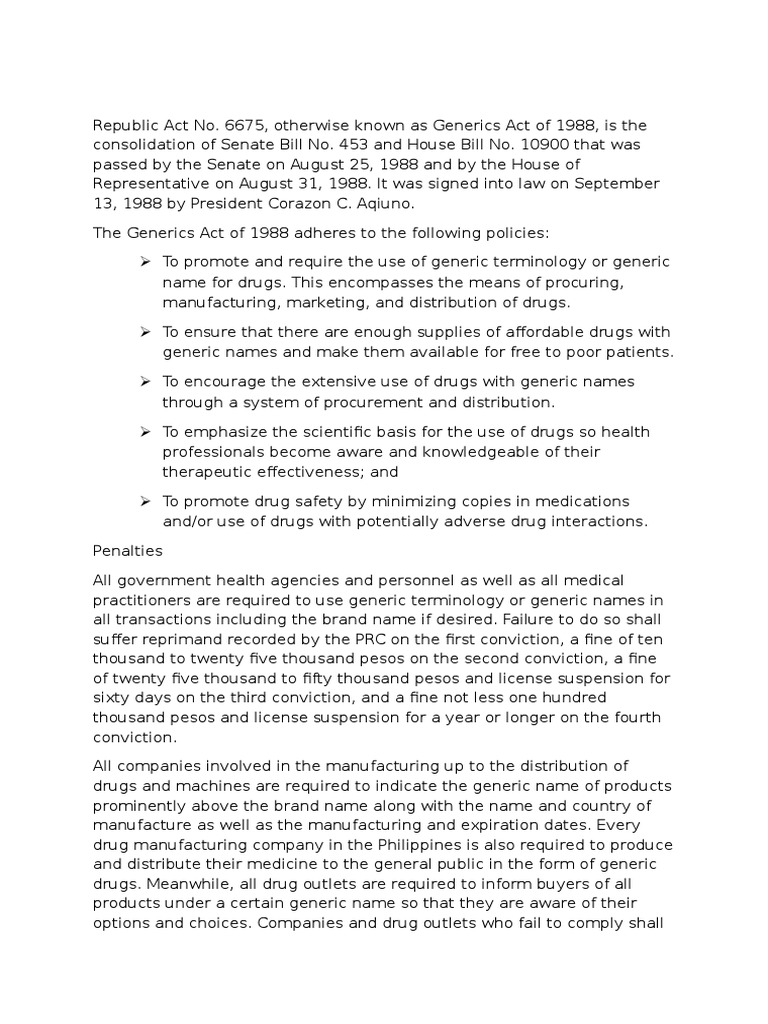 Republic Act No 6675 | PDF | Generic Drug | Pharmaceutical Drug