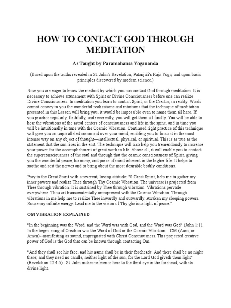 How To Contact God Through Meditation | PDF | Meditation | Revelation