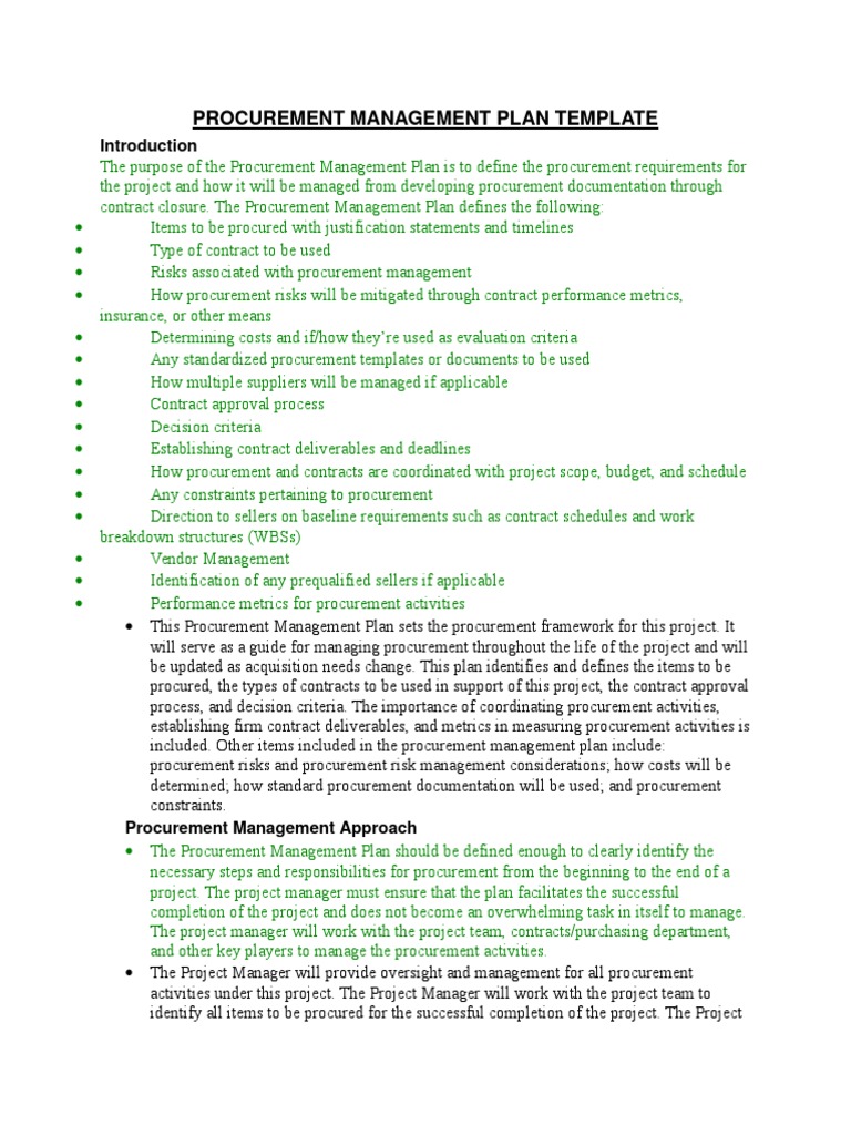 Procurement Management Plan Template | PDF | Request For Proposal ...