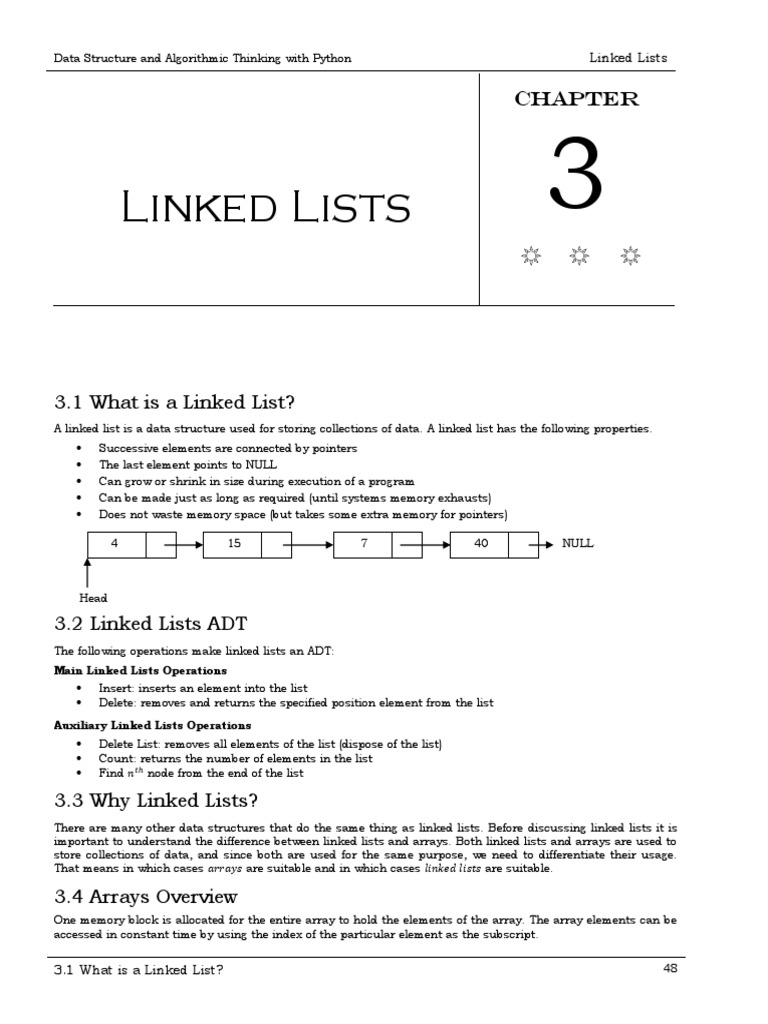 Sample Linked Lists Chapter (Data Structure and Algorithmic Thinking With Python) PDF | PDF
