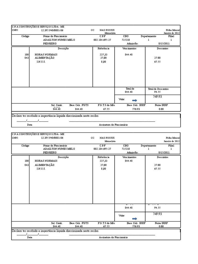 Modelo Contra Cheque | PDF