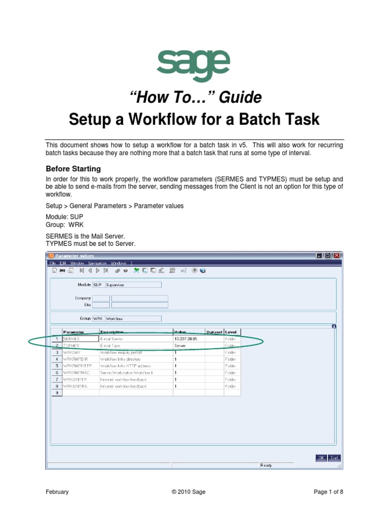 Sage X3 - User Guide - HTG-Setting Up A Workflow For A Batch Task PDF | PDF | Server (Computing ...
