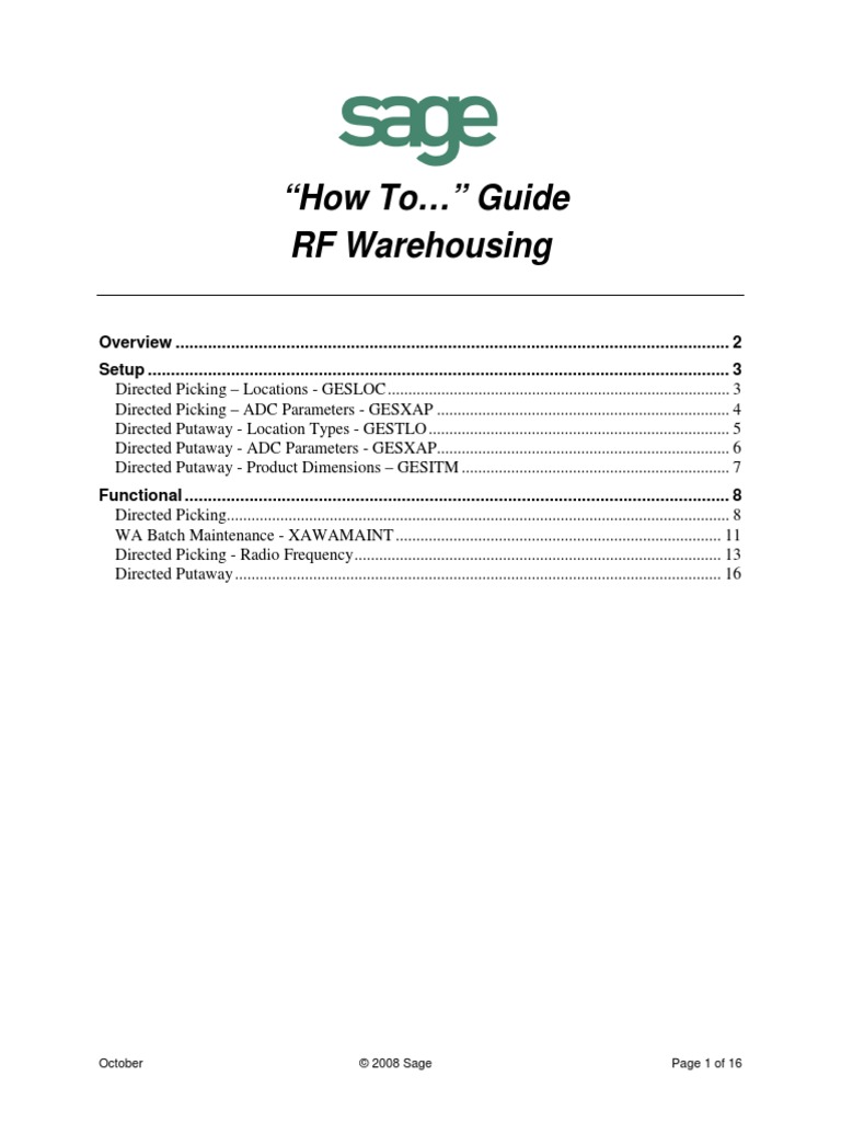 Sage X3 - User Guide - HTG-RF Warehousing PDF | PDF | Warehouse | Radio Frequency