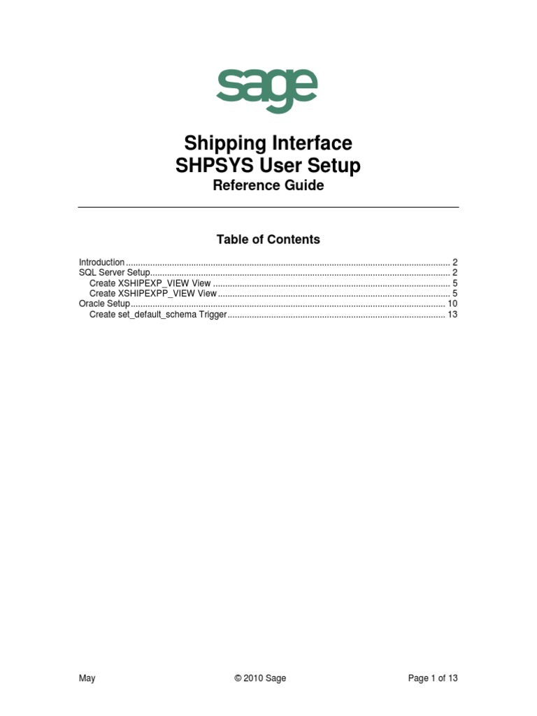 Sage X3 User Guide Ref Shipping Interface Shpsys User Setup V6 Pdf Pdf Database Schema