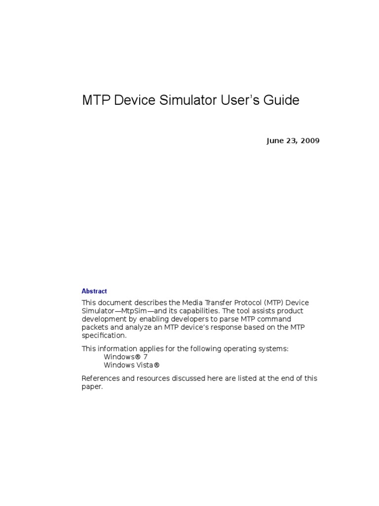 MTP Device Simulator User Guide | PDF | Device Driver | Microsoft Windows