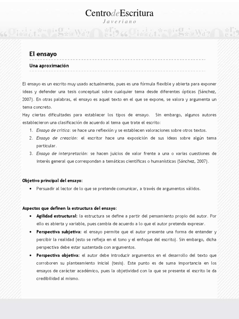 9. El Ensayo.pdf | Ensayos | Autor