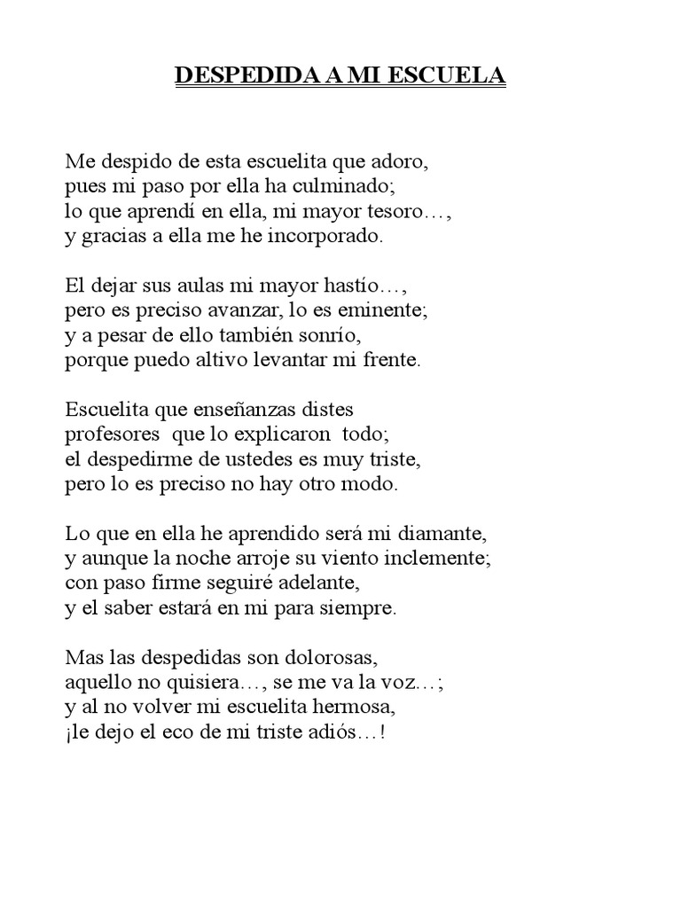 Despedida A Mi Escuela Pdf