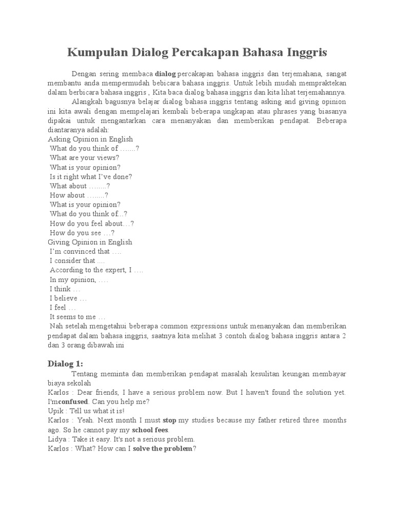 Kumpulan Dialog Percakapan Bahasa Inggris | PDF