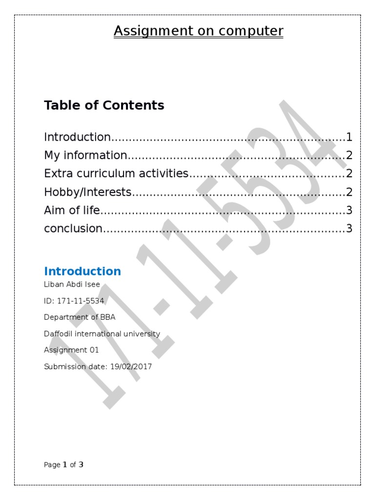 Assignment On Computer: My Information Extra Curriculum Activities ...