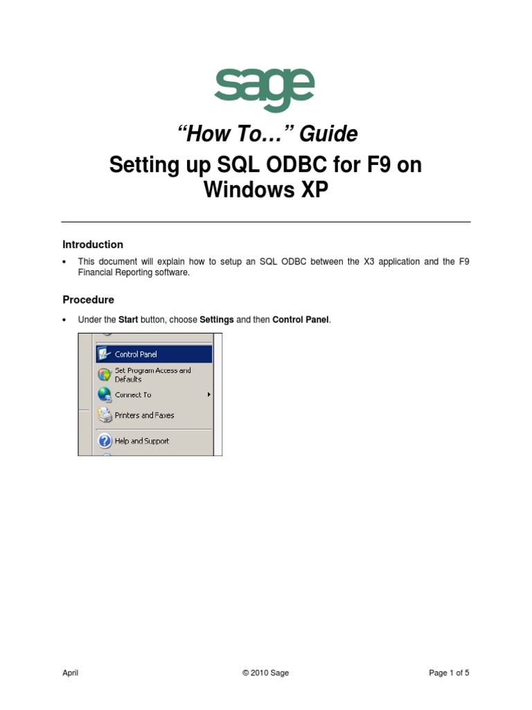 Sage X3 - User Guide - HTG-Setting Up SQL ODBC For F9 PDF | PDF | Computers