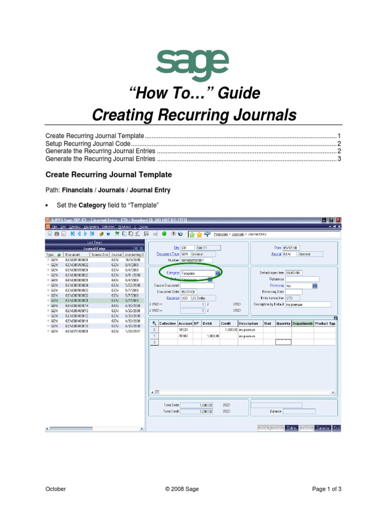 Sage X3 - User Guide - HTG-Creating Recurring Journal Entries PDF | PDF | Finance & Money ...