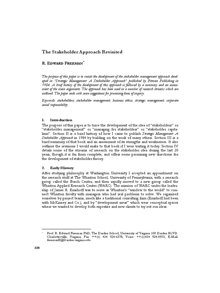 Freeman PDF | PDF | Stakeholder (Corporate) | Strategic Management