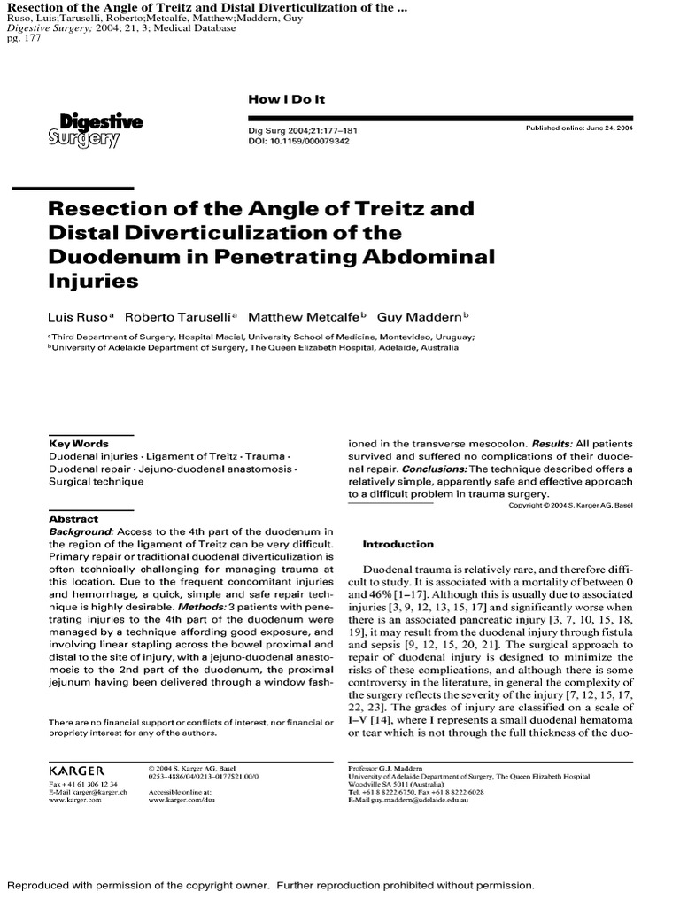 Resection of The Angle of Treitz and Distal Diverticulization of The ...