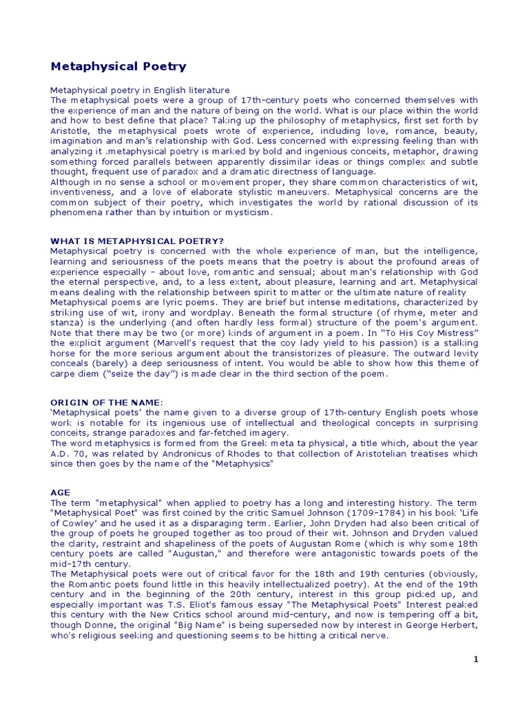 Metaphysical Poetry | Download Free PDF | Poetry | Metaphysics