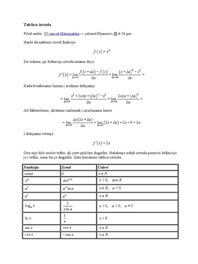 Tablica Izvoda 2 | PDF