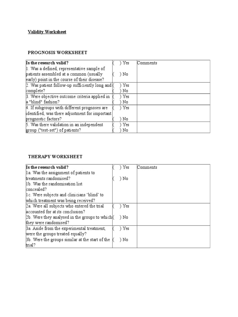 Validity Worksheet | PDF | Medical Diagnosis | Diseases And Disorders