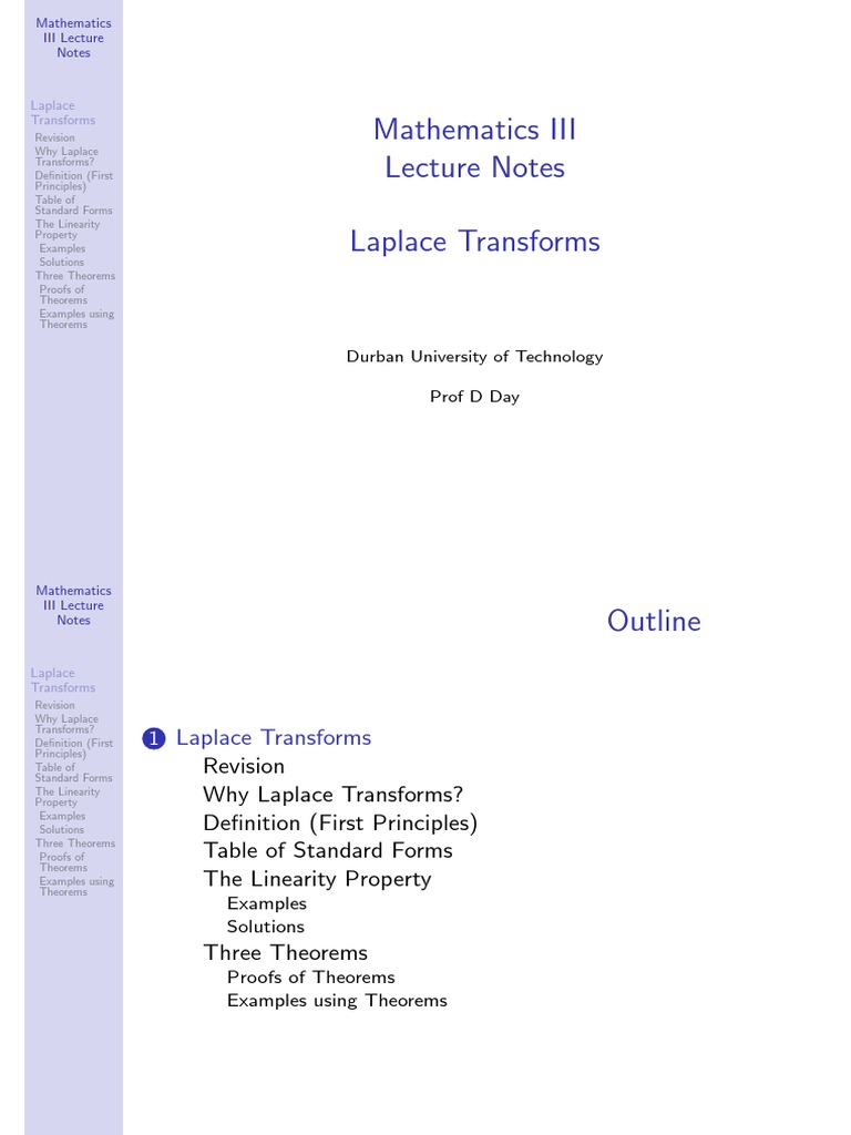1 Laplace Transforms Notes Pdf Trigonometric Functions Laplace