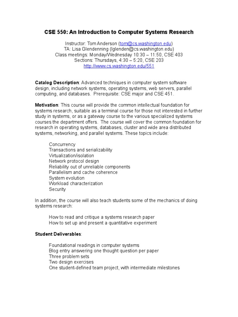 CSE 550: An Introduction To Computer Systems Research | PDF | Parallel ...