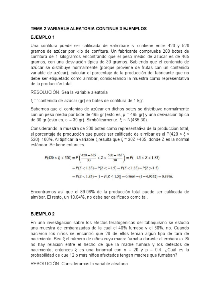 Tema 2 Variable Aleatoria Continua 3 Ejemplos | Descargar gratis PDF ...