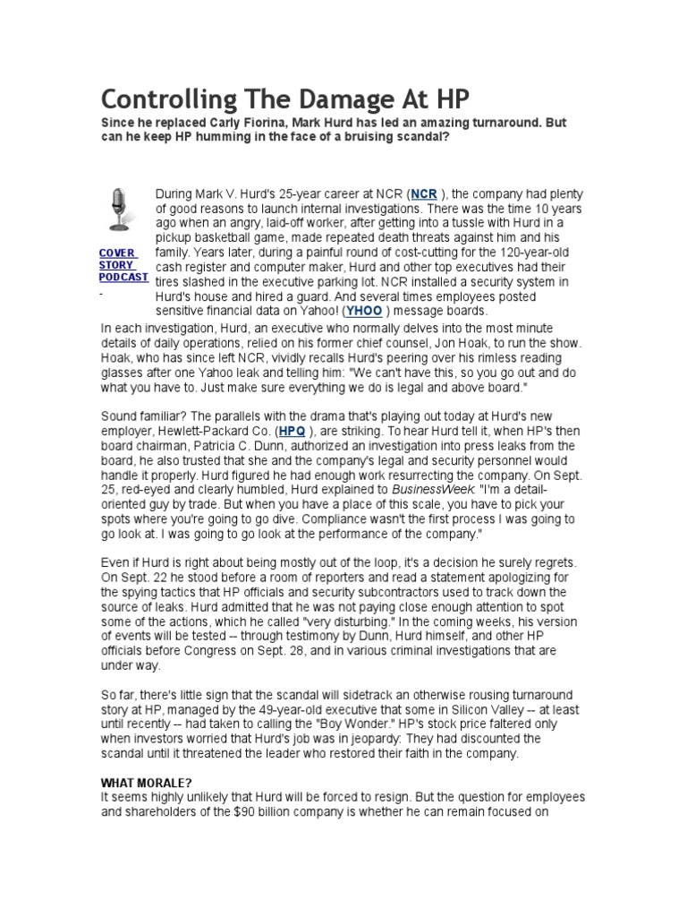 Controlling The Damage at HP | PDF | Hewlett Packard | Dell