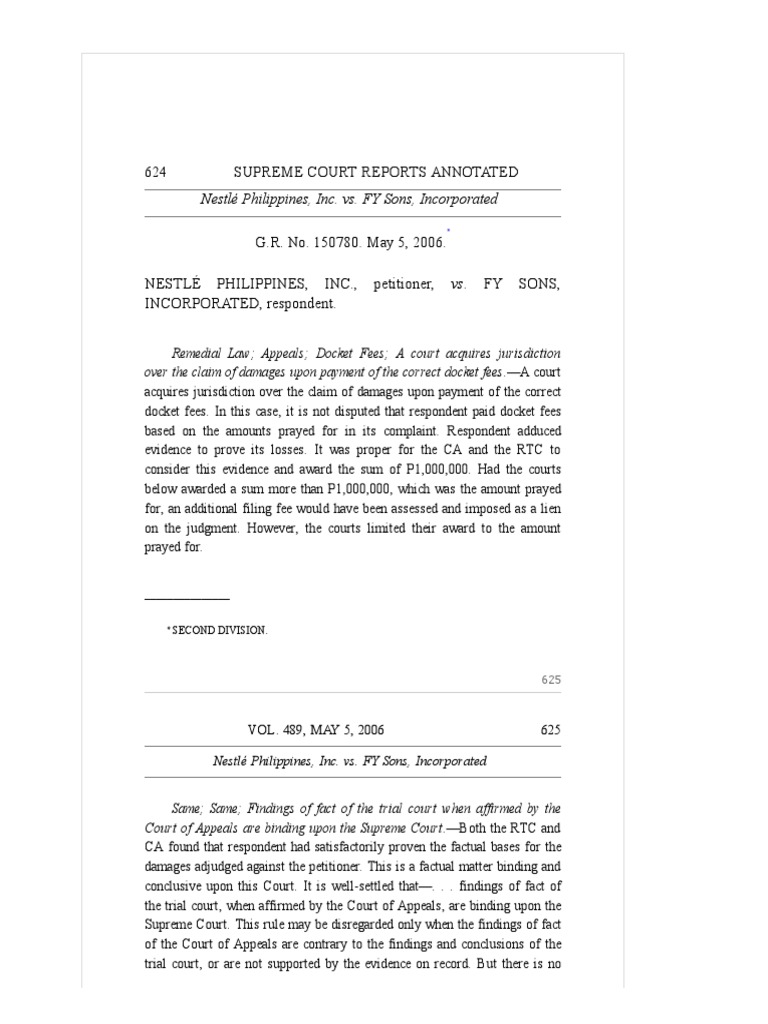 08 Nestle Vs FY Sons | PDF | Lawsuit | Damages
