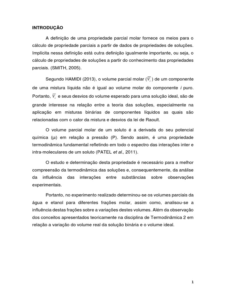 Volume Parcial Molar em Misturas Líquidas | PDF | Solução | Termodinâmica