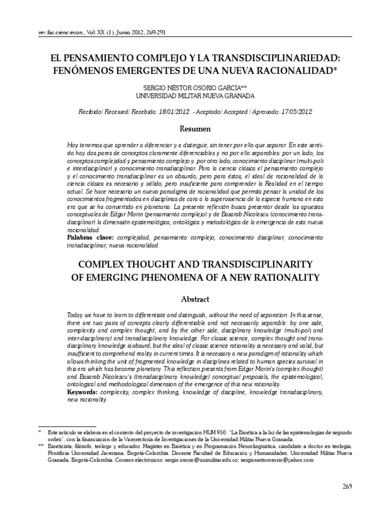 Pensamiento Complejo y Transdisciplinariedad | PDF | Paradigma | Complejidad