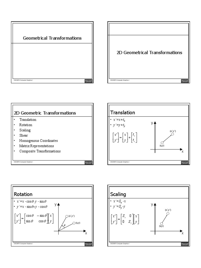 Geometrical Transformations 2D Geometrical Transformations: Translation ...