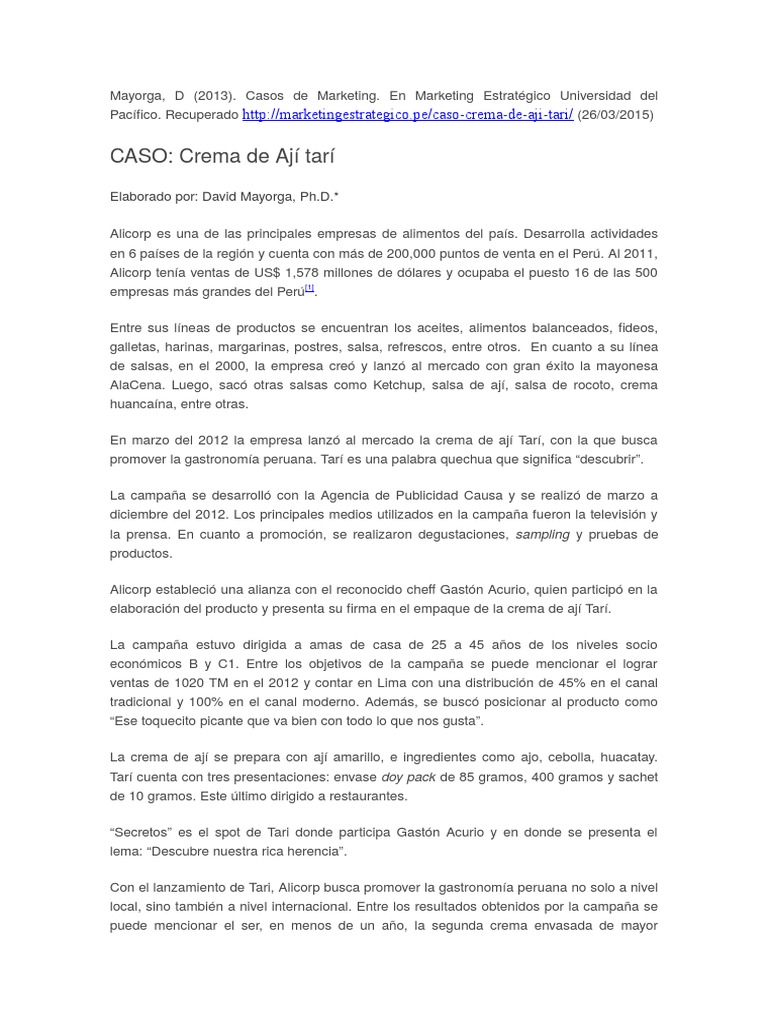 CASO Crema Tarí | PDF | Perú | Cocina occidental