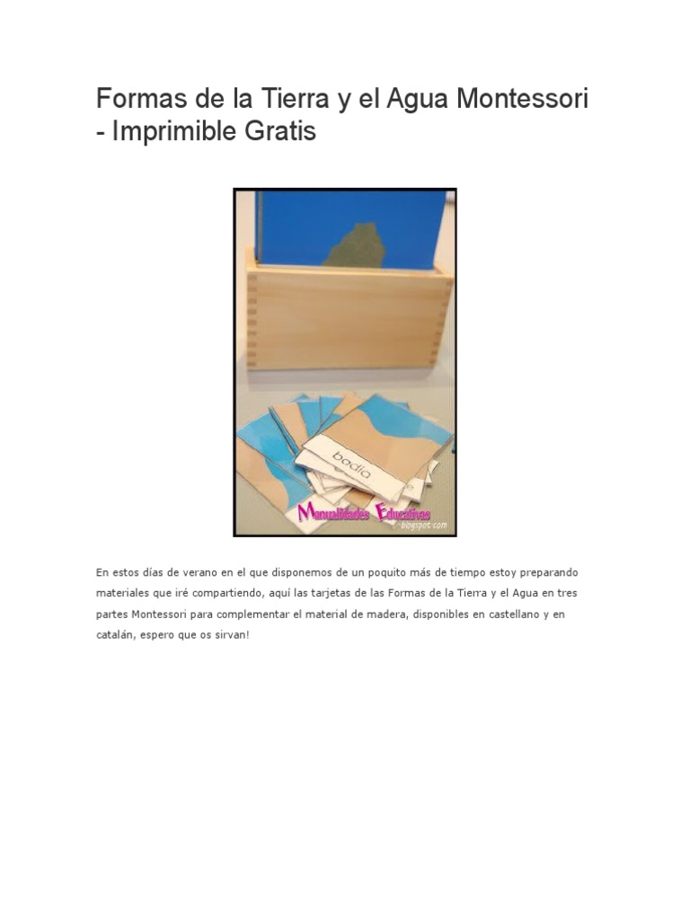 Tarjetas Montessori Tierra y Agua | PDF