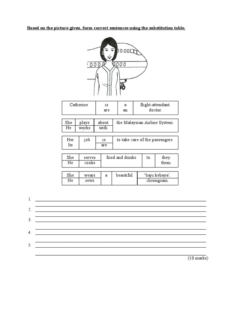 Sentence Formation Exercise with Substitution Table | PDF