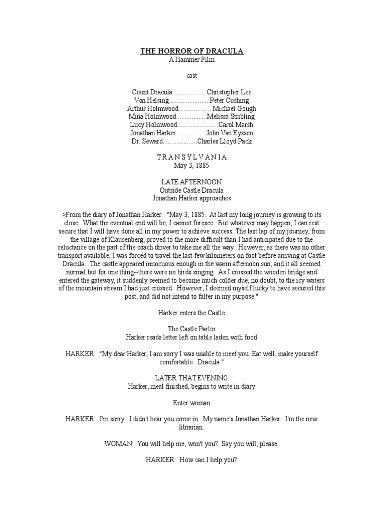 Horror of Dracula Script | Abraham Van Helsing | Count Dracula