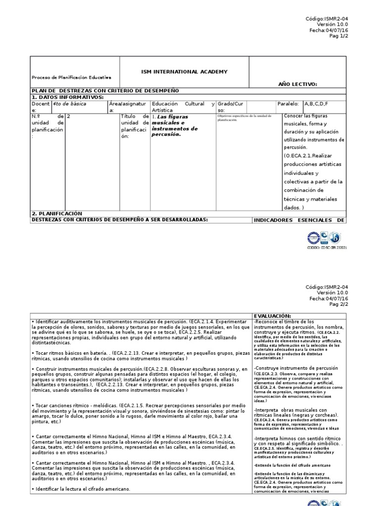 PLAN BLOQUE 4to (2do Bloque) | PDF | Ritmo | Instrumentos musicales