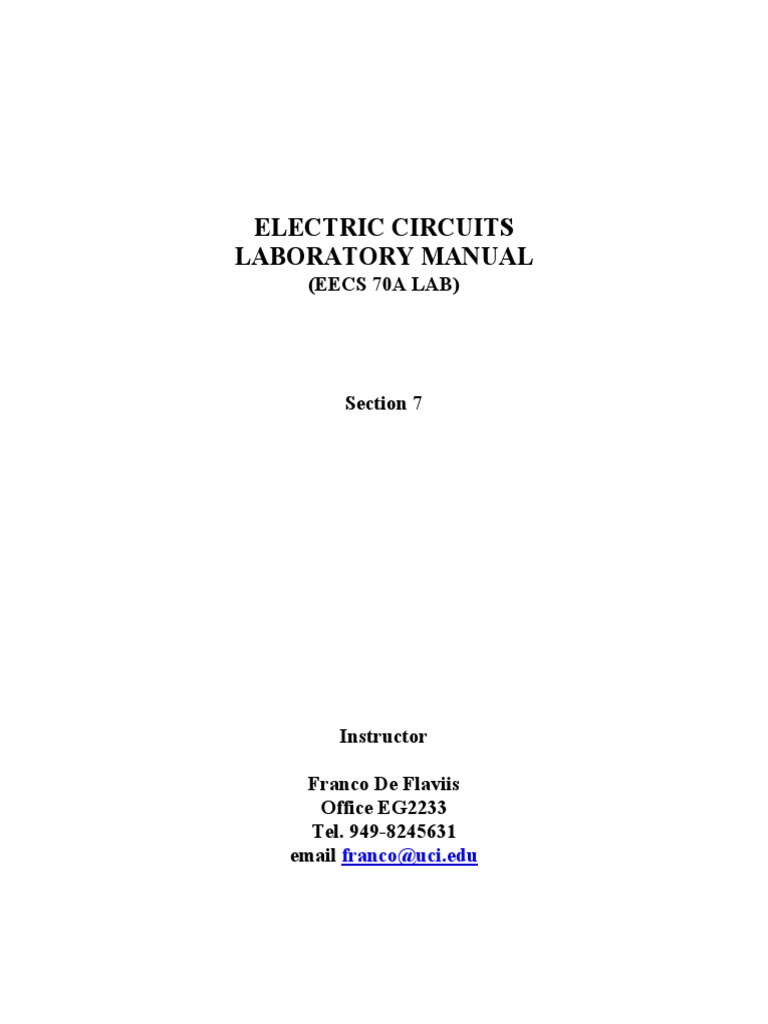 Electric Circuits Laboratory Manual: (Eecs 70A Lab) | PDF | Electrical Network | Tangent