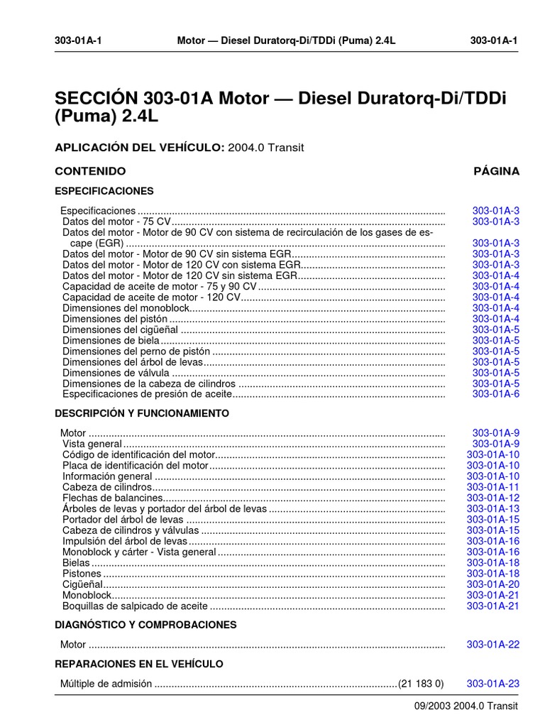(FORD) Manual de Taller Ford Transit Motor Diesel Duratorq-DiTDDi (Puma) 2.4L PDF | PDF | Pistón ...
