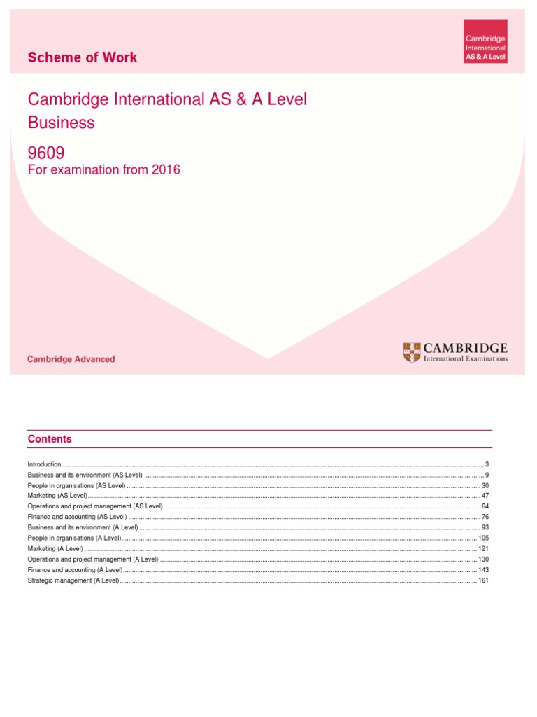 Cambridge AS-AL Structure of Work - Business Studies | Download Free ...