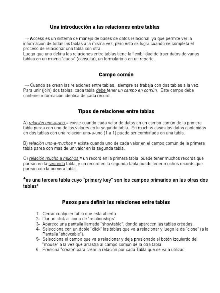 Relaciones de Tablas en Access | PDF | Métodos y materiales de ...