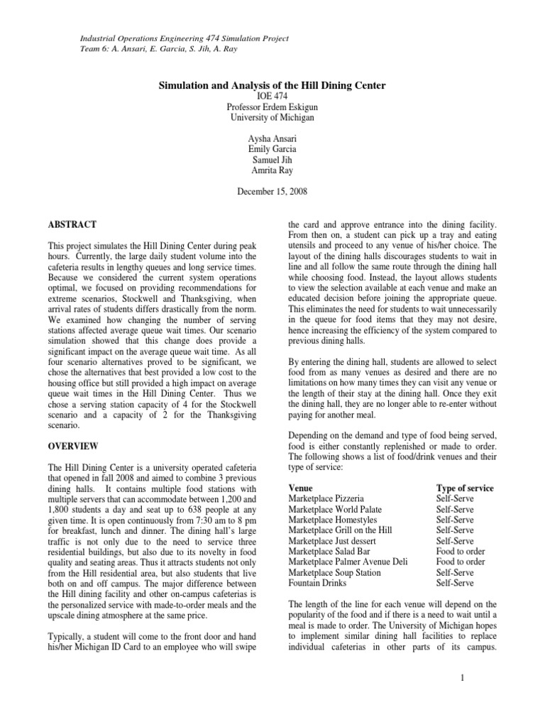 Additional Case Study Hill Dining Center | PDF | Computer Simulation | Probability Distribution